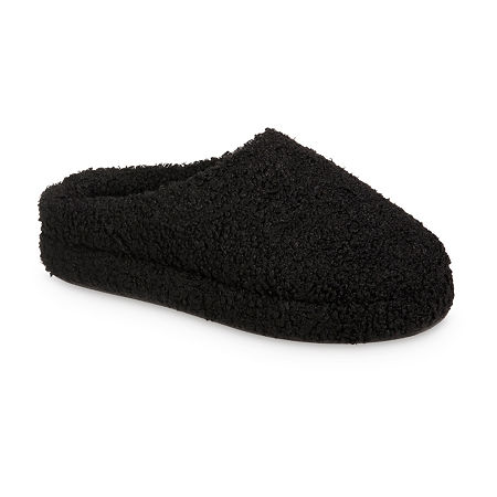 Isotoner Signature Womens Memory Foam Berber Fiona Comfort Hoodback Slippers - Black