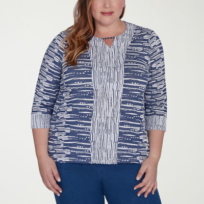 Alfred Dunner Plus Lake Victoria Womens Split Crew Neck 3/4 Sleeve ...