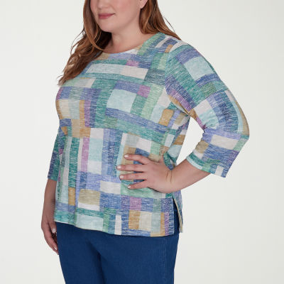 Alfred Dunner Lake Victoria Womens Plus Crew Neck 3/4 Sleeve T-Shirt ...