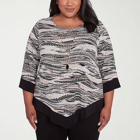 Alfred Dunner Romancing The Stone Womens Plus Crew Neck 3/4 Sleeve T-Shirt  1x  Beige