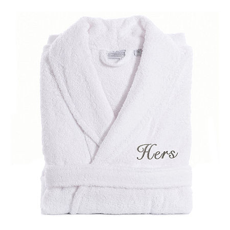 Linum Home Bookman Font Turkish Cotton Embroidered Hers Terry Bathrobe - White Gray Hers