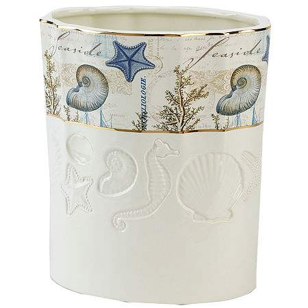 Avanti Antigua Starfish & Seashells Ceramic Wastebasket - Ivory
