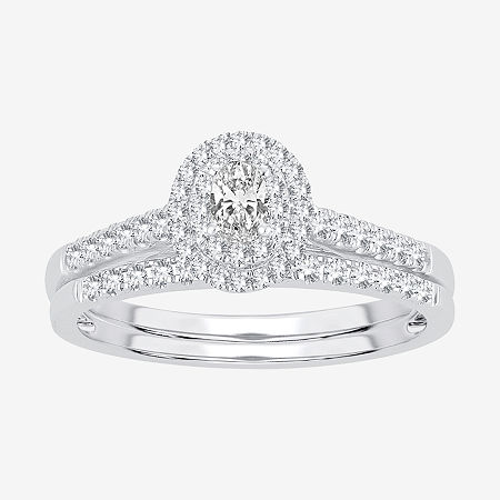 Click here for Oval 1/2 CT.T.W. Natural Diamond Side Stone Halo B... prices