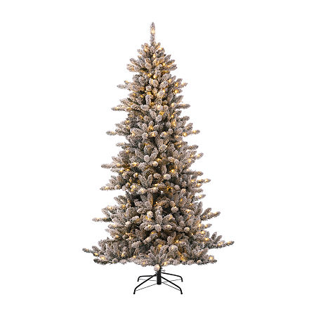 Glitzhome Pre-Lit Snow Flocked Fir Christmas Tree with 400 Warm Lights - Winter Wht