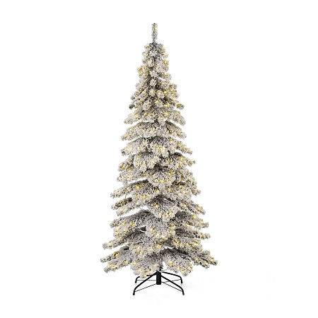 Click here for Glitzhome 7 1/2 Foot Pre-Lit Flocked Spruce Christ... prices