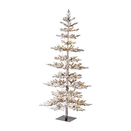 Click here for Glitzhome 7 Foot Pre-Lit Flocked Pine Christmas Tr... prices