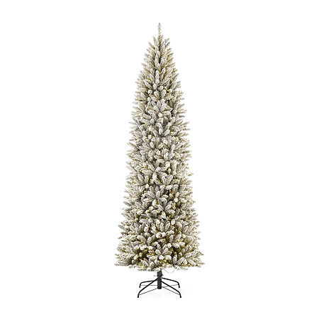 Click here for Glitzhome 9 Foot Pre-Lit Flocked Pine Christmas Tr... prices