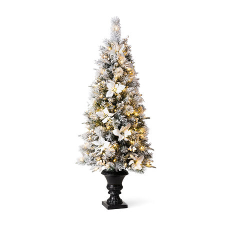 Click here for Glitzhome 5 Foot Pre-Lit Flocked Pine Christmas Tr... prices