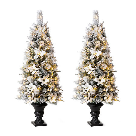 Click here for Glitzhome 5 Foot Pre-Lit Flocked Pine Christmas Tr... prices