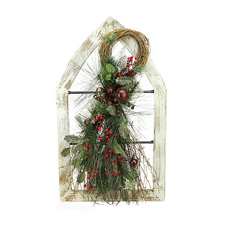 Click here for 29.5 White Window Frame with Mixed Pine and Berry... prices
