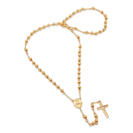 Click here for Mens 18K Gold over Stainless Steel Cross Rosary Ne... prices