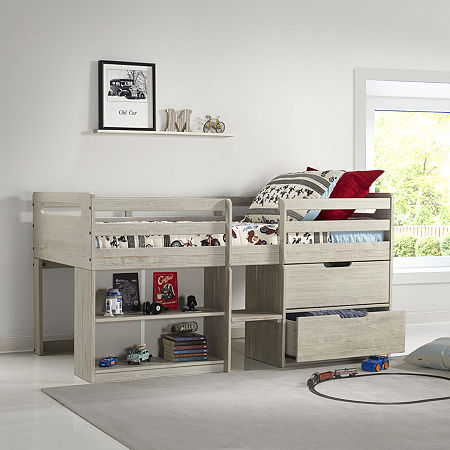 Click here for Handles Twin Low Loft Bed with Storage  One Size... prices