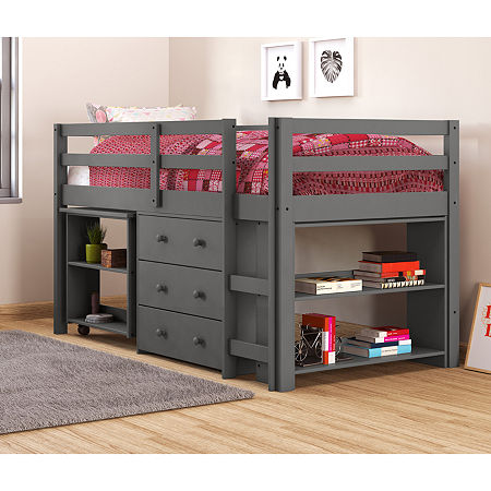 Click here for Pull Out Study Twin Low Loft Bed  One Size  Gray prices