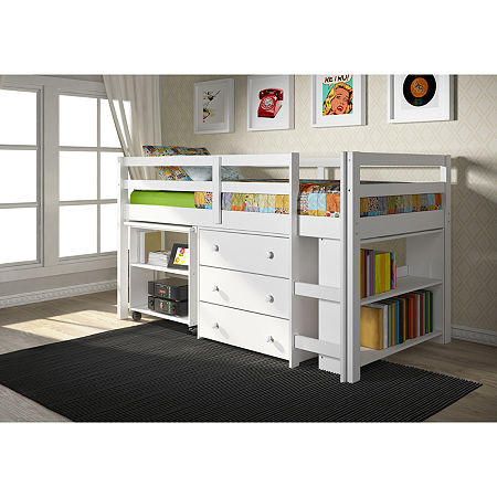 Click here for Pull Out Study Twin Low Loft Bed  One Size  White prices