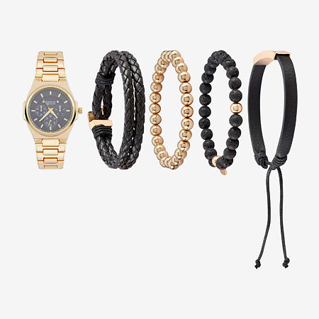 American Exchange Mens Gold-Tone Metal Alloy Bracelet Watch 52mm Gift Set - Gold