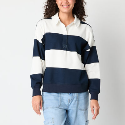 Arizona Womens Long Sleeve Oversized Button Down Collar Striped Juniors ...