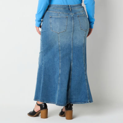 a.n.a Fit And Flare Womens High Rise Long Denim Skirt-Plus, Color: Med ...