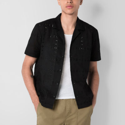 Mens Short Sleeve Button-Down Eyelet Shirt, Color: Black Eyelet - JCPenney
