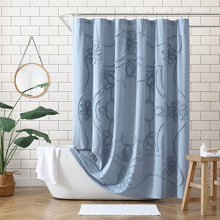Peri Home Retro Scroll Shower Curtain  72 x 72 - Blue
