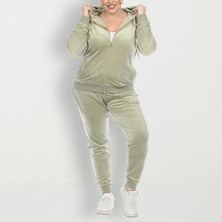 Click here for Plus Size White Mark Two Piece Velour Tracksuit Se... prices