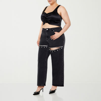 Forever 21 Juniors Plus Rhinestone Embellished Cutout Womens High Rise ...