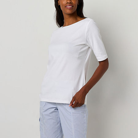 Click here for St. Johns Bay Womens Boat Neck Elbow Sleeve Blouse... prices