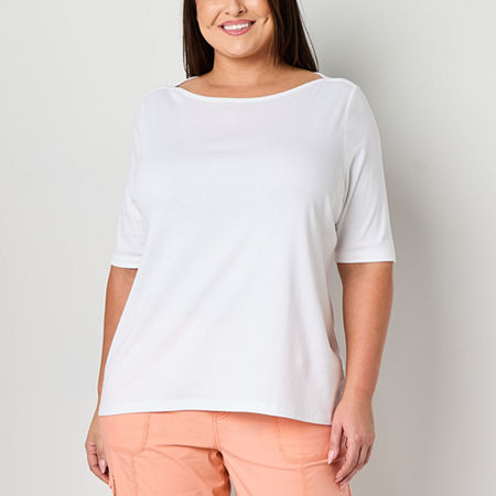 Click here for St. Johns Bay Womens Boat Neck Elbow Sleeve Plus T... prices
