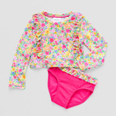 Okie Dokie Toddler & Little Girls Floral Rash Guard Set, Color: Micro ...