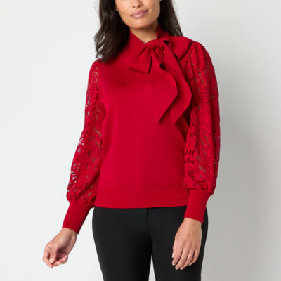 Liz Claiborne Womens Split Tie Neck Long Sleeve Pullover Sweater, Color ...