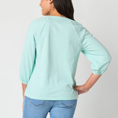 St. John's Bay Womens Split Crew Neck Long Sleeve Embroidered Blouse ...