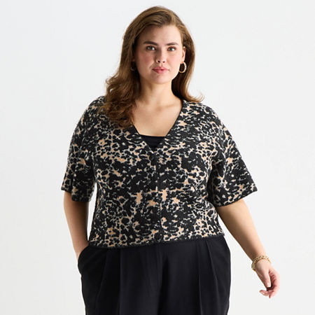 Click here for Worthington Plus Womens V Neck Short Sleeve Animal... prices