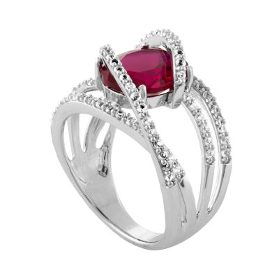 Womens Lab Created Red Ruby Sterling Silver Cocktail Ring - JCPenney