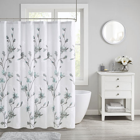 Madison Park Magnolia Floral Printed Burnout Shower Curtain  72 x 72 - Aqua
