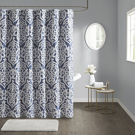 Madison Park Odette Jacquard Shower Curtain  72 x 72 - Navy