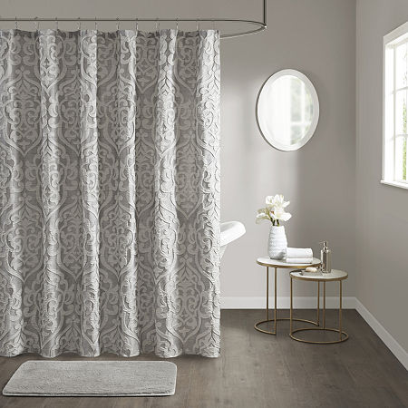 Madison Park Odette Jacquard Shower Curtain  72 x 72 - Silver-Tone