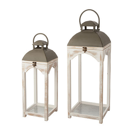 Glitzhome Set of 2 Mondern Farmhouse Wooden Lantern - Brown