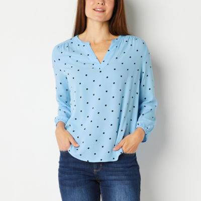 St. John's Bay Womens Split Crew Neck Long Sleeve Blouse - JCPenney