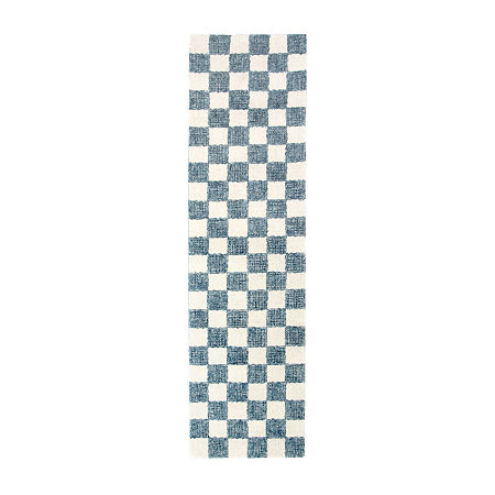 Liora Manne Savannah Checkerboard 2x76 Runner Area Rug - Blue