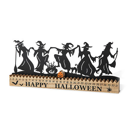 Glitzhome 18L Halloween Wooden Metal Dancing Witch Silhouette Countdown Table Sign - Multi