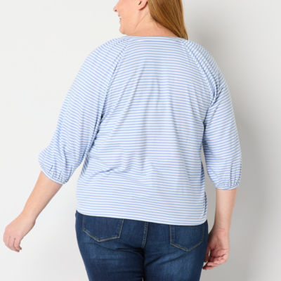 St. John's Bay Womens Plus Split Crew Neck Long Sleeve T-Shirt - JCPenney