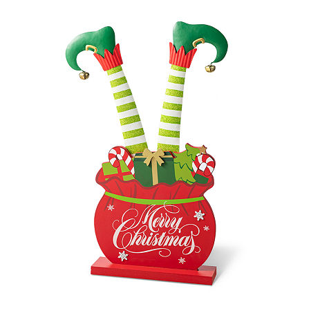 Glitzhome 24.5H Christmas Wooden/Metal Elf Legs in Gift Box Porch Decor - MULTI