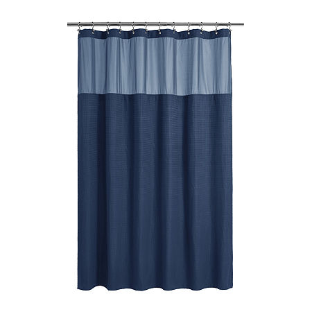 Awesome Home Textured Waffle Weave with Snap In Liner and 12 Hooks  71X72 - Navy blue