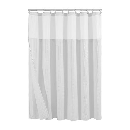 Awesome Home Cotton Blend Soft Waffle Weave Shower Curtain with Snap in Liner  72X84 - White
