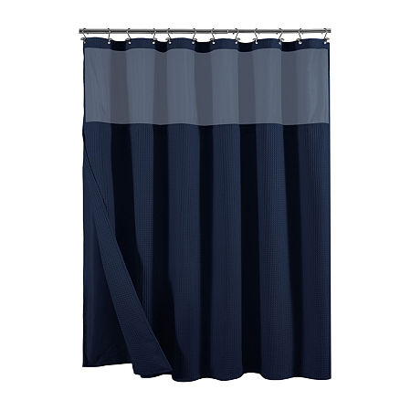 Awesome Home Cotton Blend Soft Waffle Weave Shower Curtain with Snap in Liner  72X72 - Navy blue