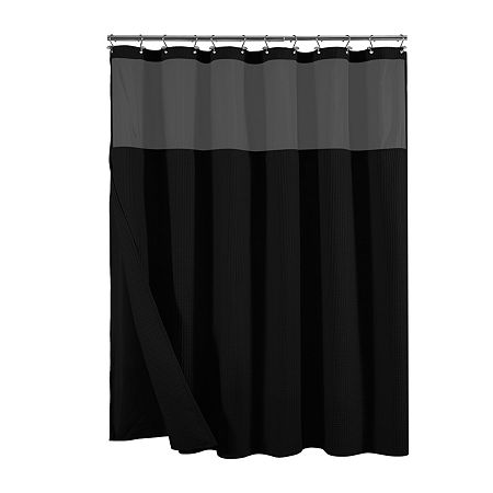 Awesome Home Cotton Blend Soft Waffle Weave Shower Curtain with Snap in Liner  72X72 - Black