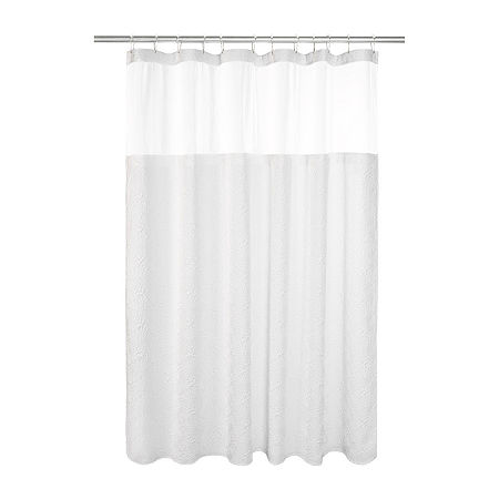Awesome Home Starburst Water Repellent Crinkle Shower Curtain with Snap-in Liner and Hooks Set  71X72 - White
