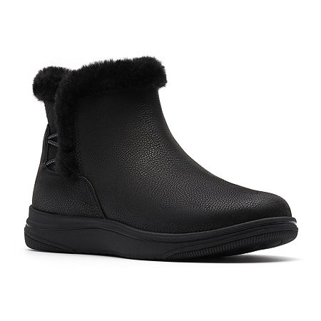 Clarks Womens Breeze Faux Fur Booties - Black
