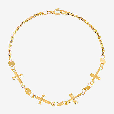 Click here for Womens 14K Gold Hollow Cross 7 Inch Link Bracelet... prices