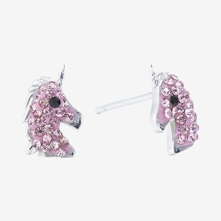 Pave Crystal Unicorn Stud Earrings in Sterling Silver - Pink