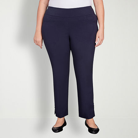 Hearts Of Palm Plus Size Tech Stretch Full Length Pant with Elastic Waistband - Navy